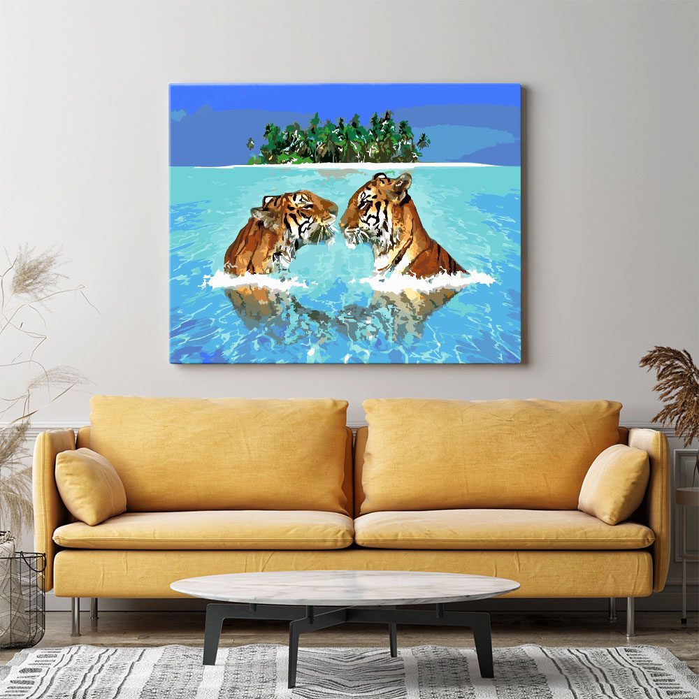 DIY Malen nach Zahlen Set für Erwachsene - Tigers in paradise