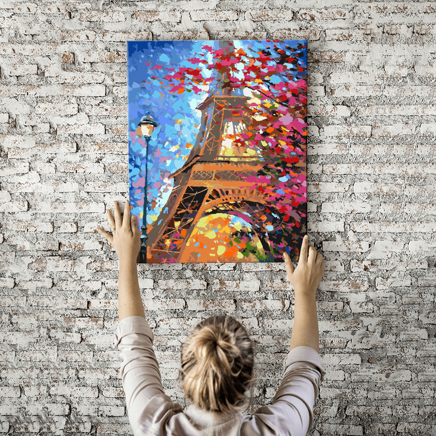 DIY Malen nach Zahlen Set für Erwachsene - Pinker Herbst am Eifelturm