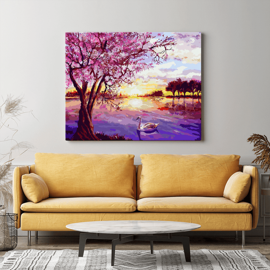 DIY Malen nach Zahlen Set für Erwachsene - Schwan unter dem Kirschbaum